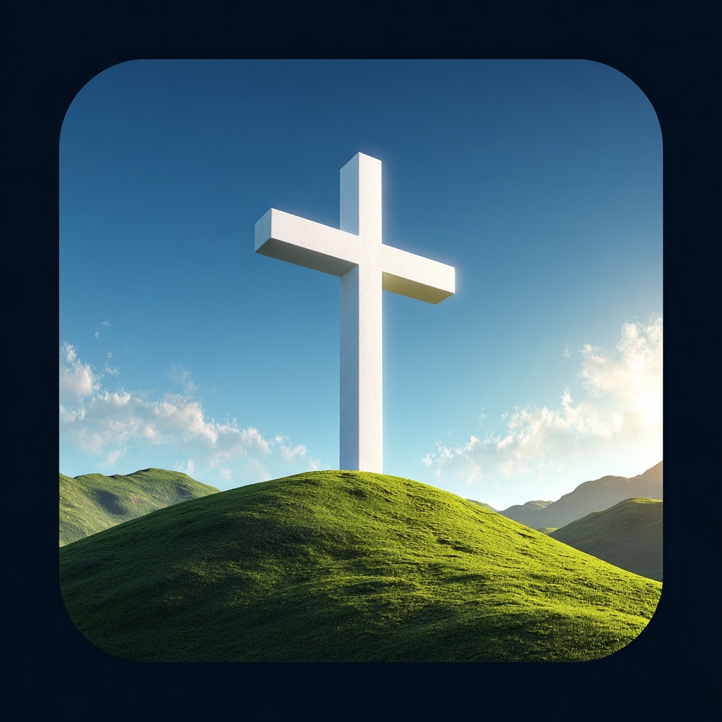 Glowing white cross against dramatic sky